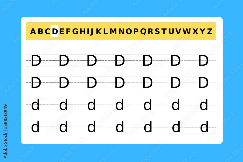 Trace letter D uppercase and lowercase. Alphabet tracing practice ...