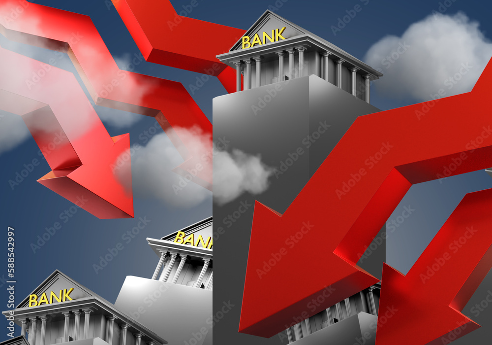 Ilustração Bank building is collapsed. Bankruptcy bank. Collapse ...