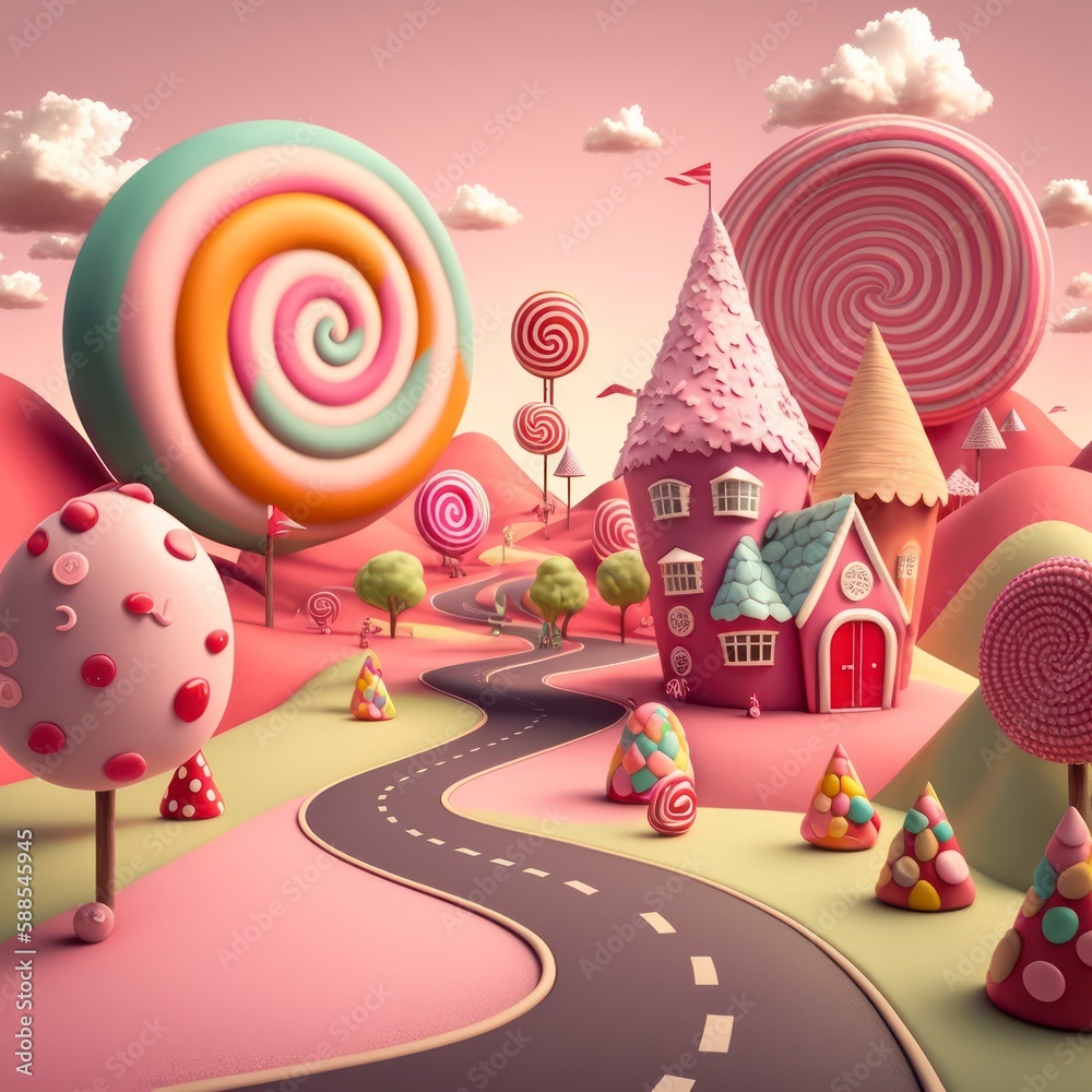 lollipops in the park, colorful candy land playground, sweet swirl ...