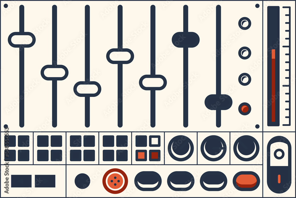 Retro dashboard with dials, buttons, gage screen Stock Illustration ...