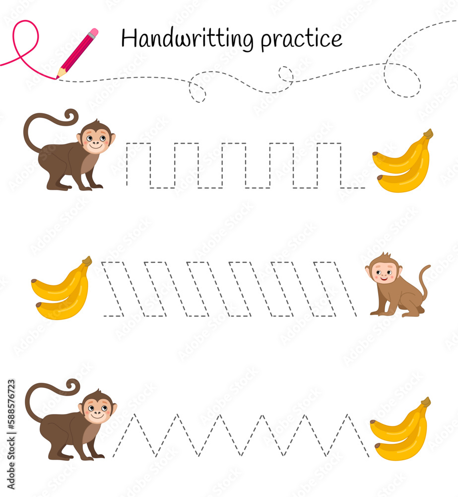 Handwriting practice sheet. Basic writing. Educational game for ...