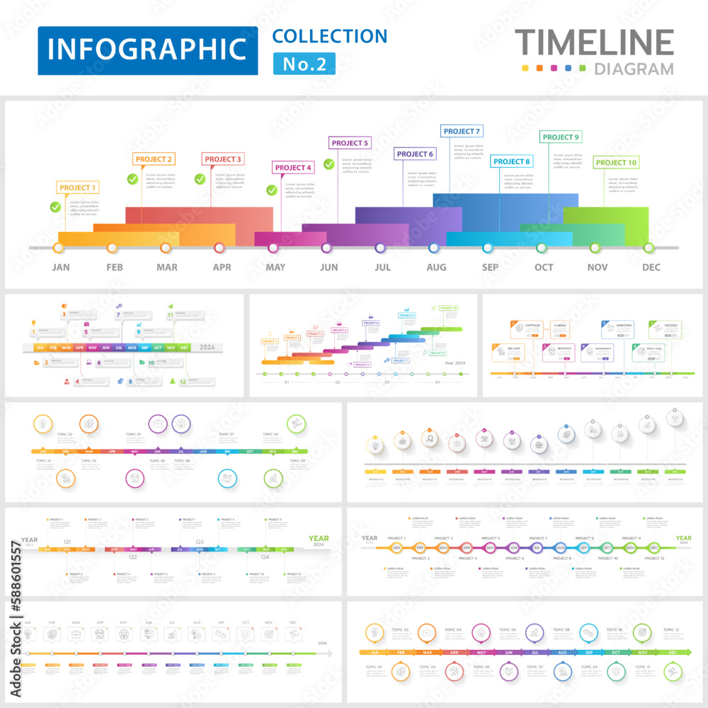 Infographic vector Bundle template for business. Modern Timeline ...