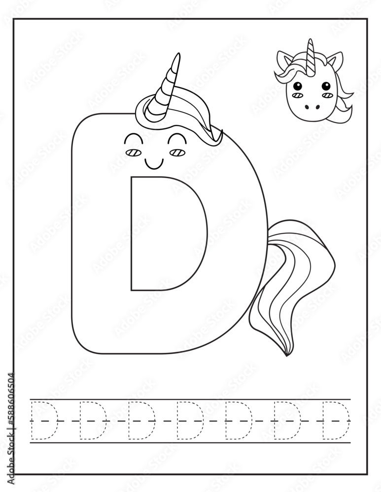 Unicorn alphabet for children education. Coloring book for kids ...
