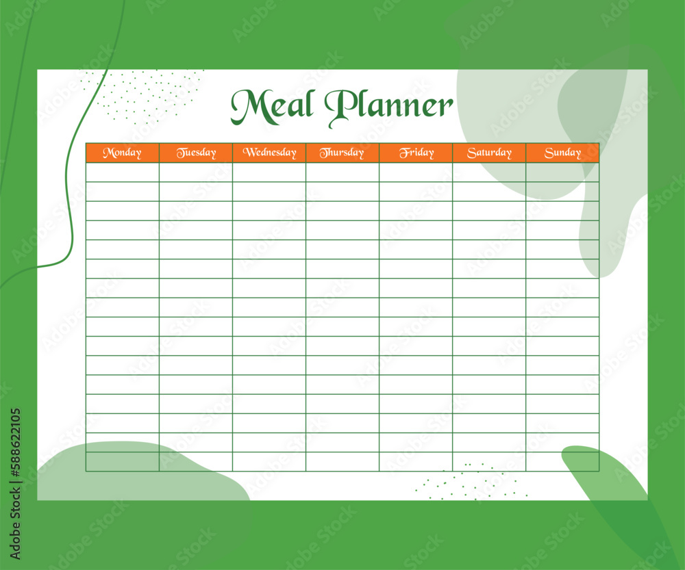 Simple blank meal planner template for one week, vector illustration ...