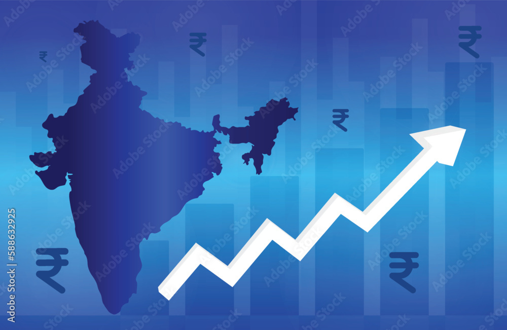 Growth of Indian Market Illustration with Map, Increasing Arrow and Set ...