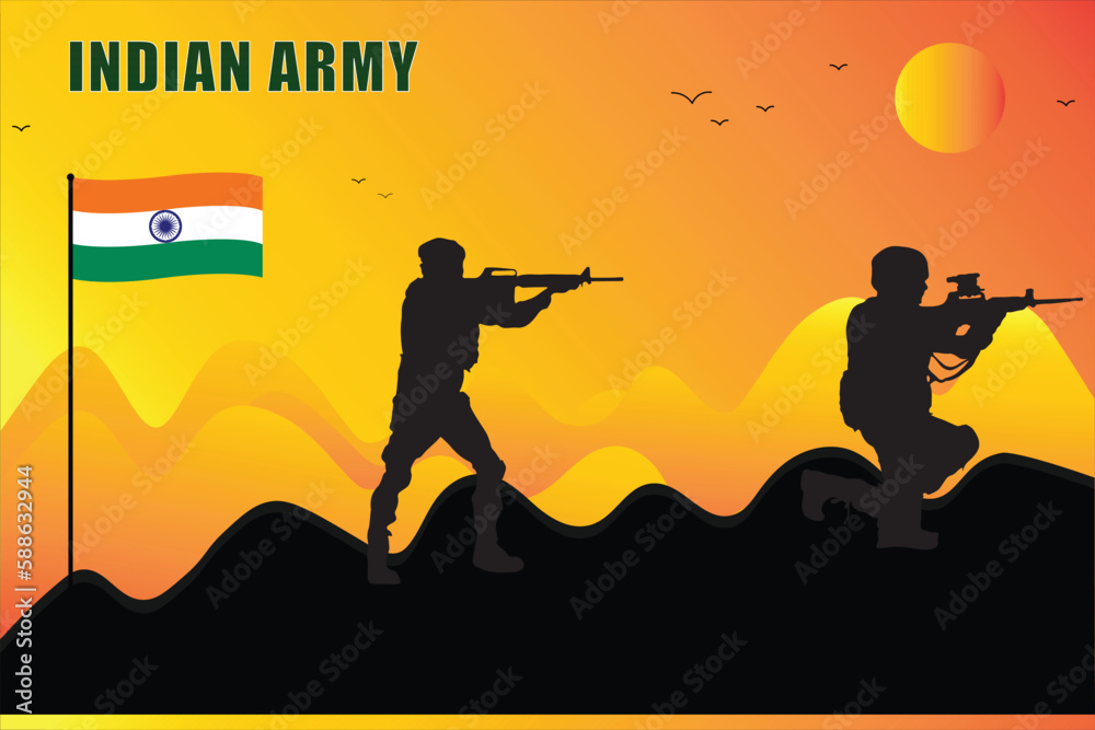 Indian Army Soldiers Fighting with Guns on Border Illustration with ...