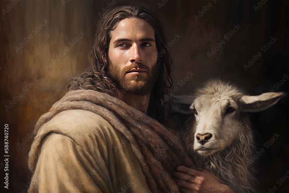 Jesus Christ, Son of God, the good shepherd with a lamb, symbol of ...