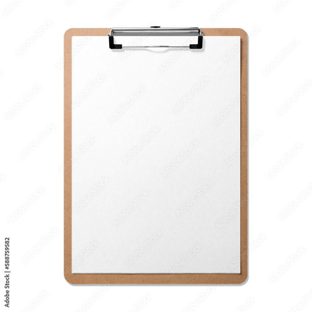 Real photo of a wooden clipboard with blank A4 paper mockup, isolated ...