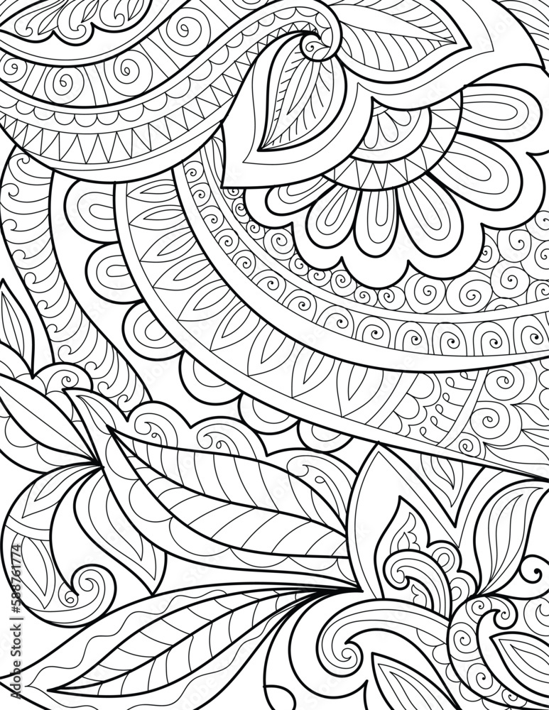 Decorative mehndi design style detailed coloring page illustration ...