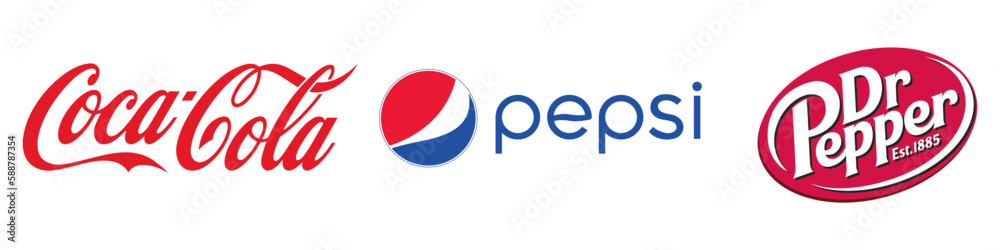 Top drink company brand logo set. Coca cola, Pepsi and Dr Pepper logos ...