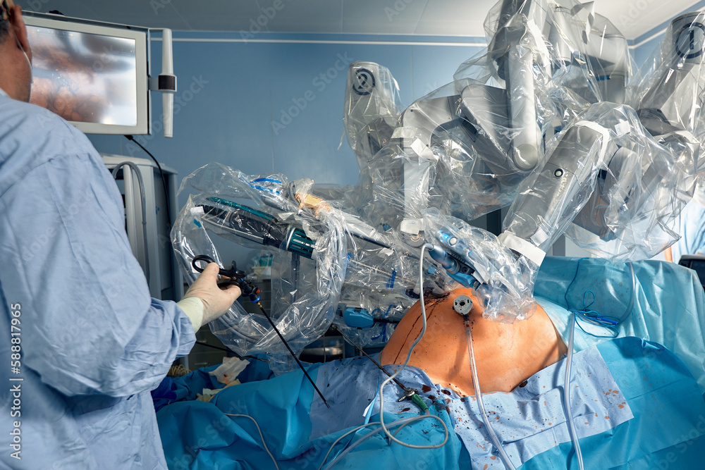 Surgical system with minimally invasive robot in a hospital. Robotic ...