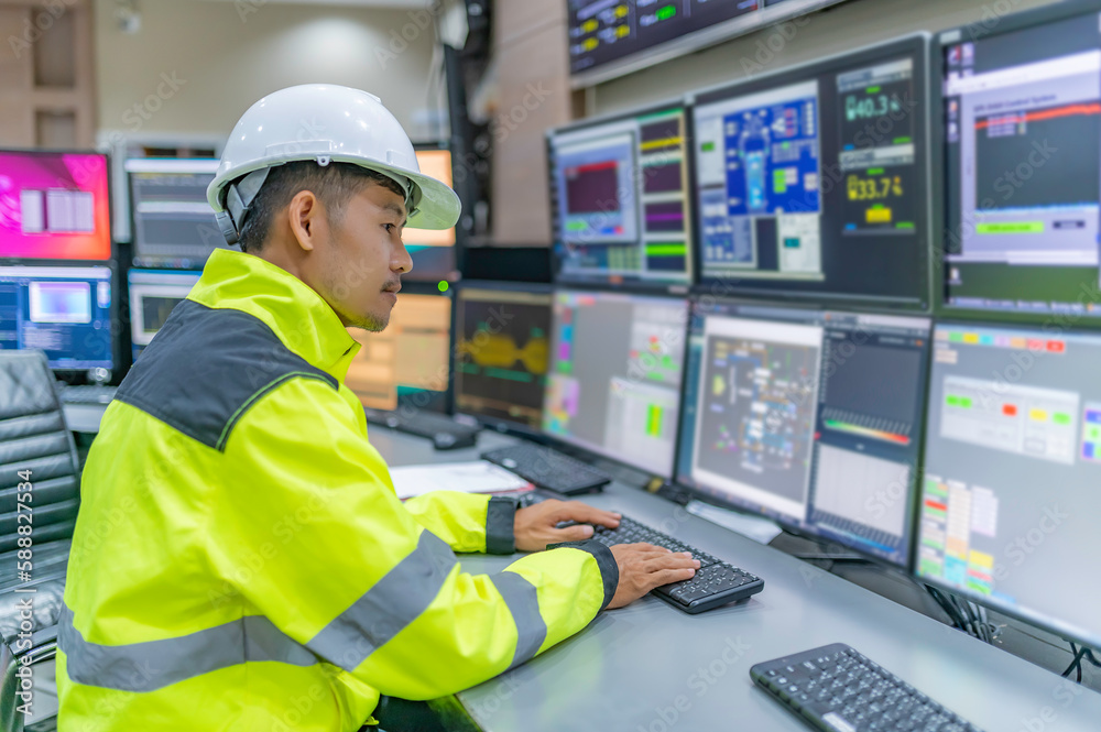 Engineer working at control room,Manager control system,Technician man ...