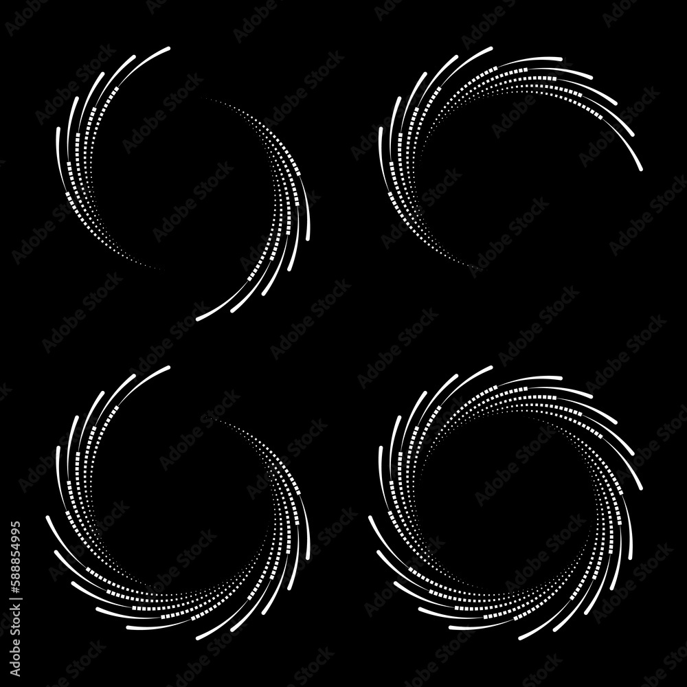 Vector dotted speed lines in vortex form. Geometric art. Segmented ...