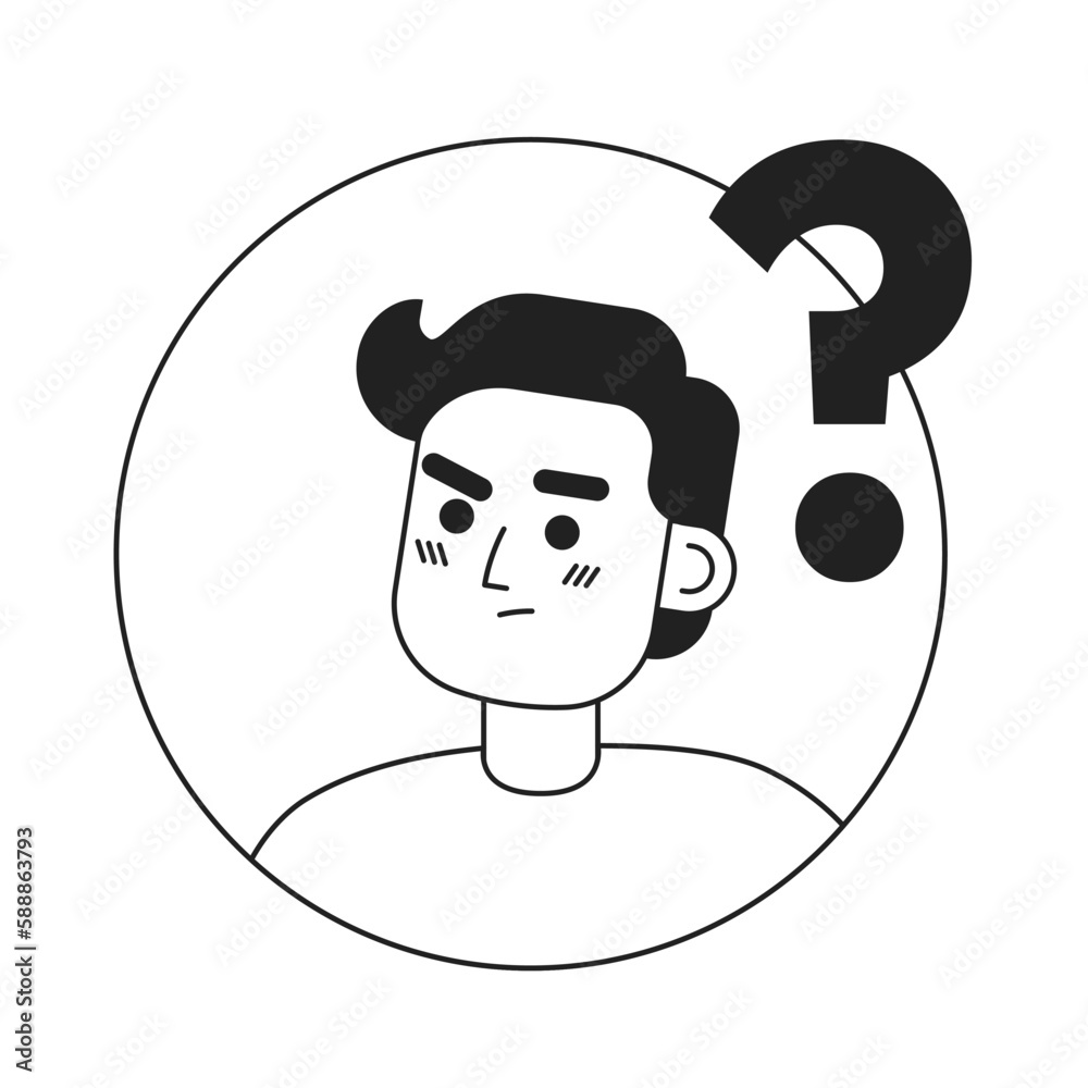 Man asking question black and white concept vector spot illustration ...