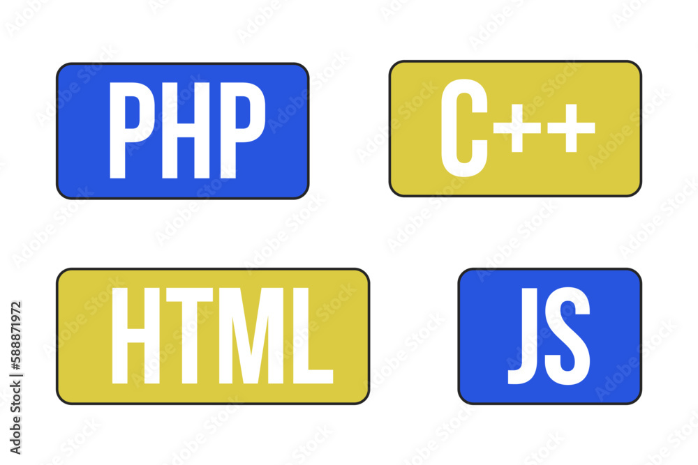 Scripting languages for web development linear flat color vector icons ...