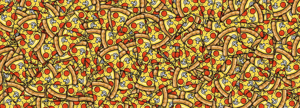 Cartoon pizza slices hand draw illustration texture pattern background ...