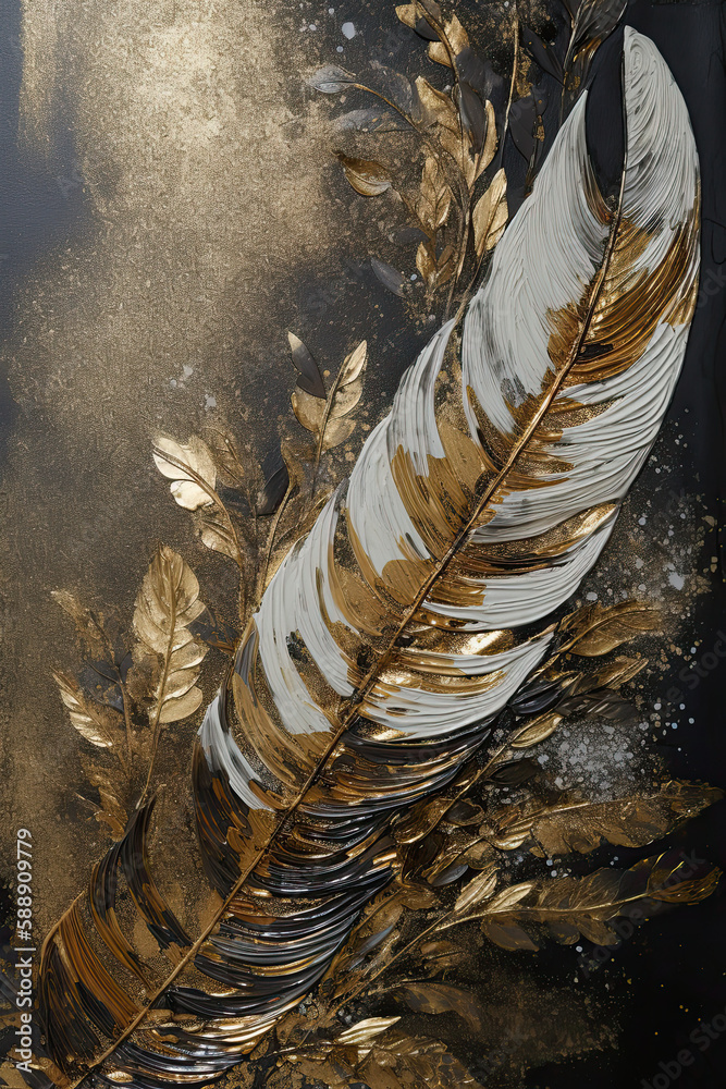 Golden feather digital painting with texture and details. Generative AI ...