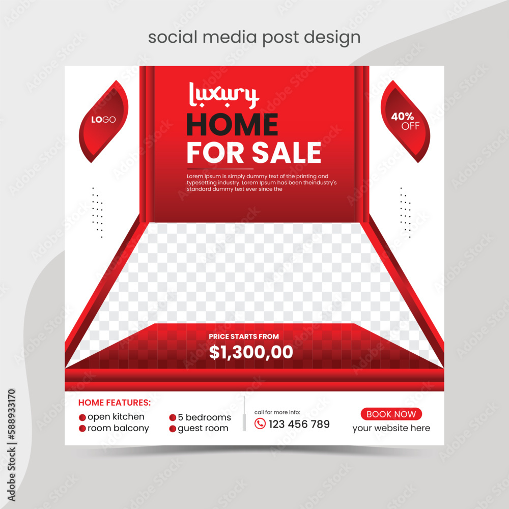 Editable real estate house sale and home rent advertising modern square ...