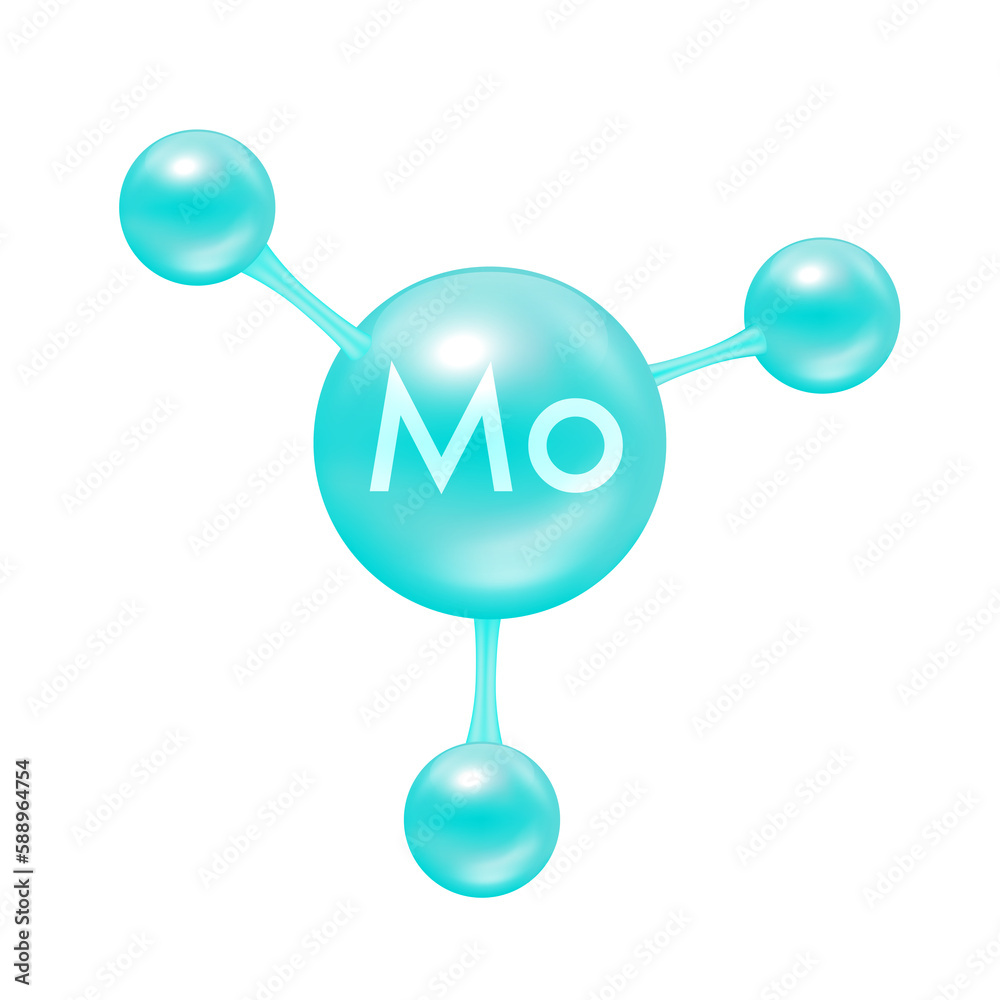 Molybdenum mineral in the form of atoms molecules blue glossy ...
