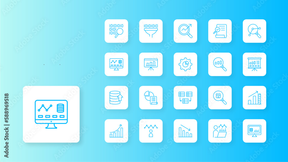 Data analysis icon collection with blue outline style. chart, finance ...