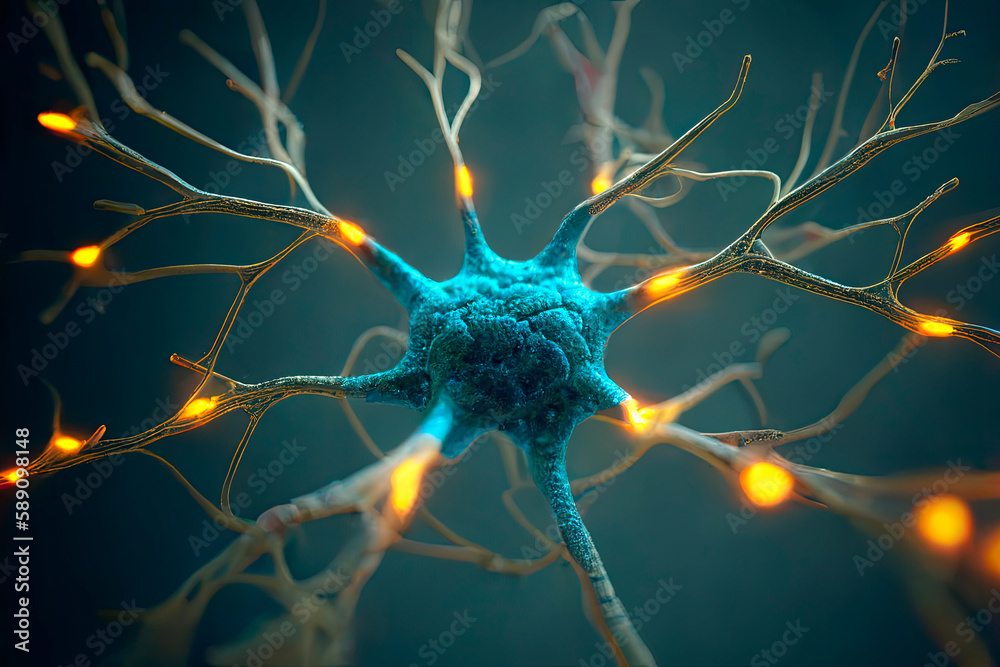 Generative AI illustration of neuronal network with electrical activity ...