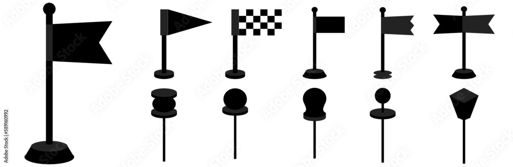 Map point, location pin, black symbol flag. Start sport flags marking ...