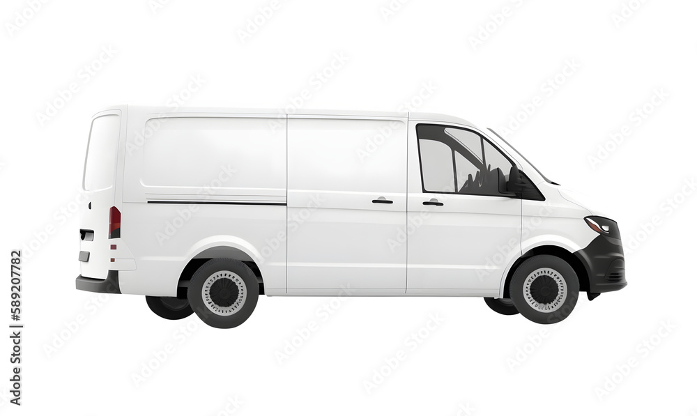 Clean blank white delivery van isolated, side view of plain car cargo ...