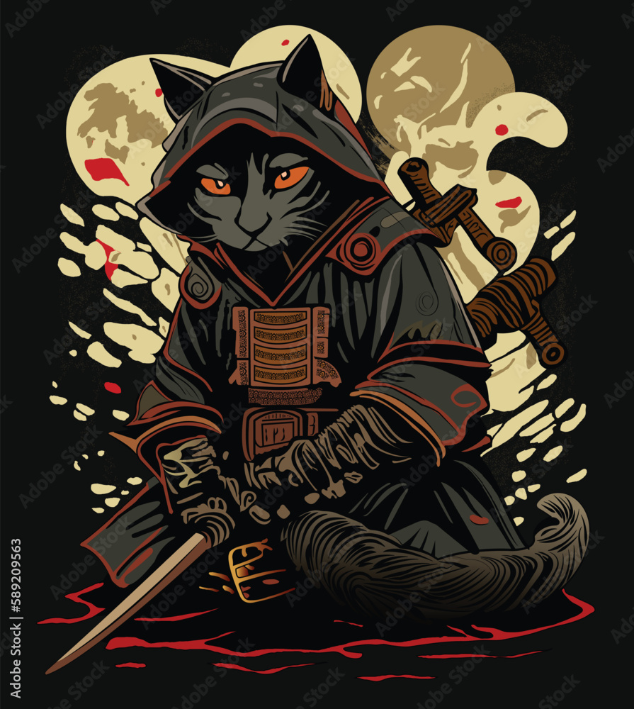 SHINOBI NINJA CATS SAMURAI Stock Vector | Adobe Stock