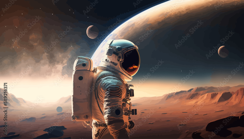 hyper realistic astronaut space planet Stock Vector | Adobe Stock