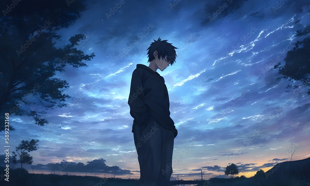 anime boy alone night scenery 4k - Rare Gallery, silhouette of a person ...