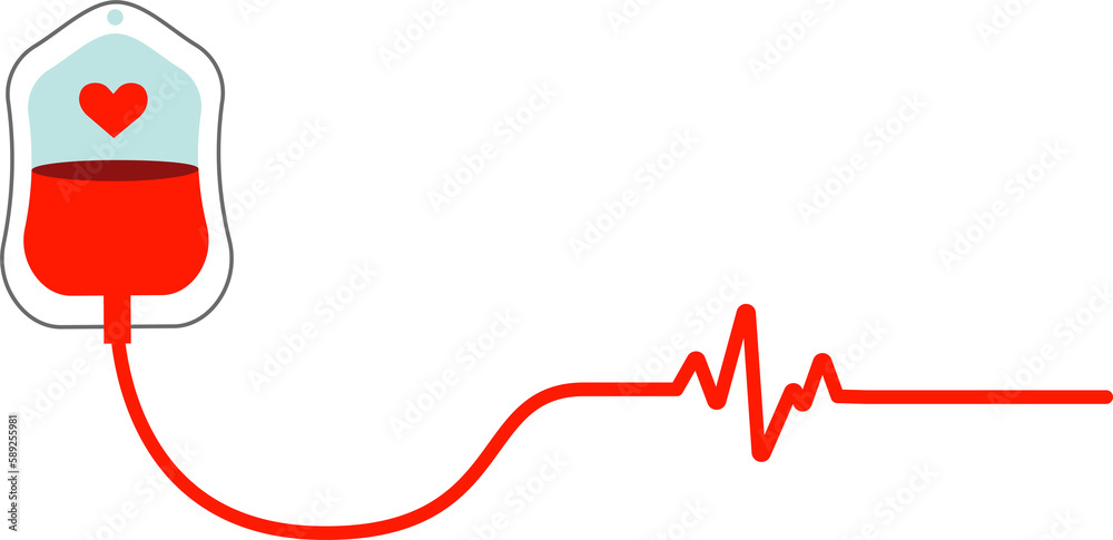 Illustration of blood bag with tube. Donate Blood. Donor Day. Isolated ...
