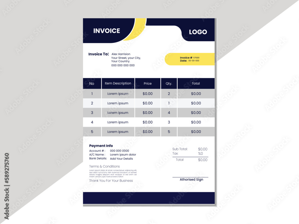 Vector de Stock Invoice form template. Invoices for payment agreement ...