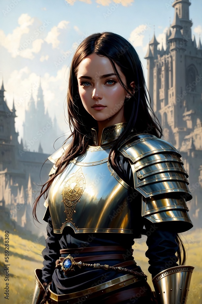 female knight in sheet metal armor, Japanese game concept art style ...