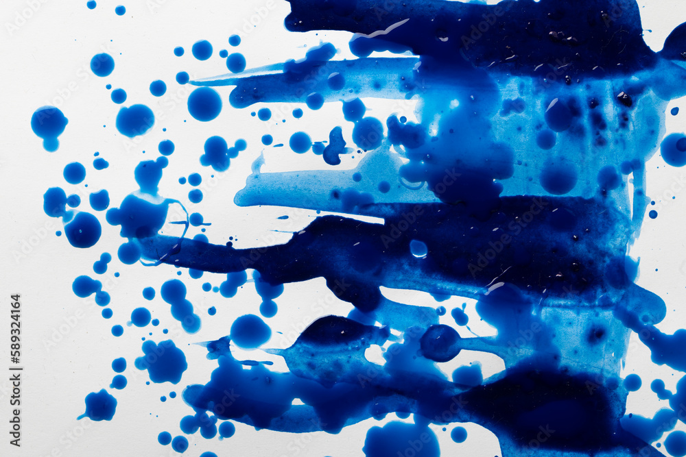 Close up of blue paint shapes on white background with copy space Stock ...