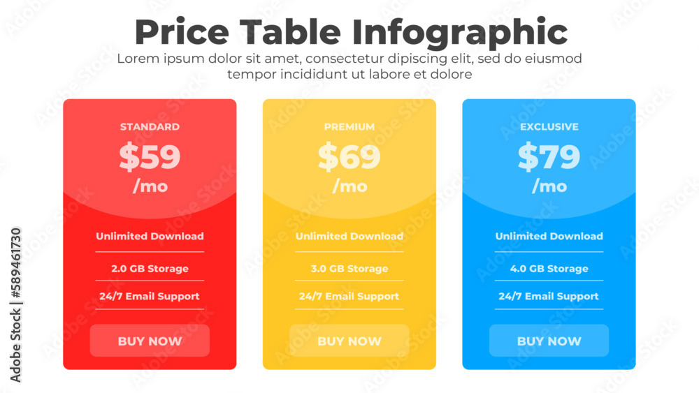 Price list template for user interface panel or product price ...