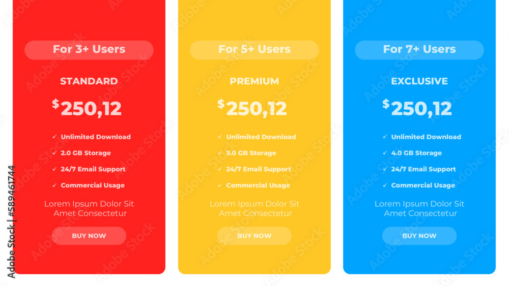 Modern pricing table layout with subscription plans and infographic ...