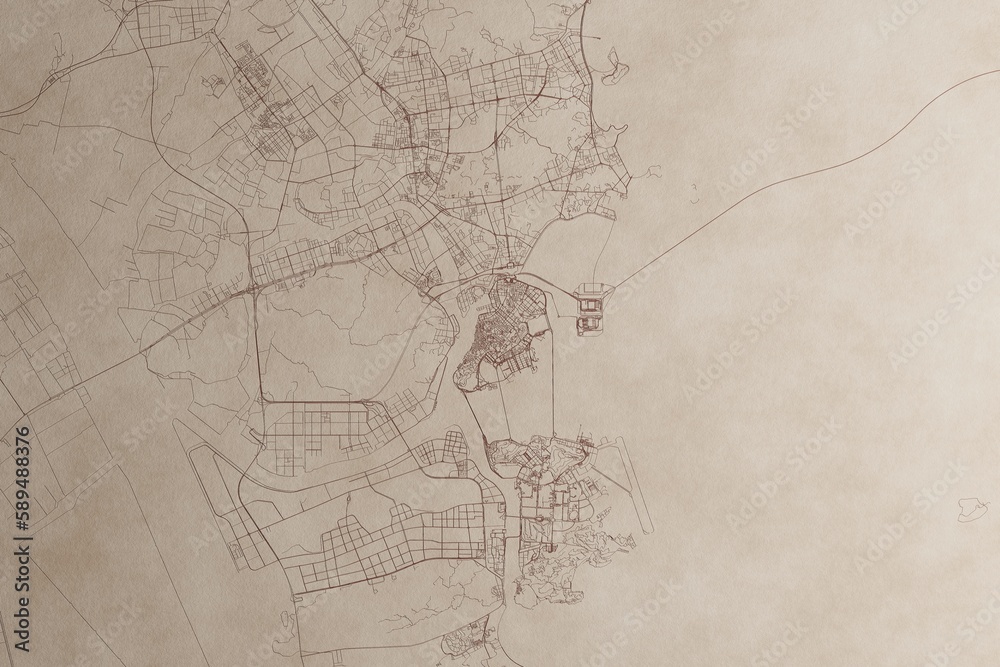 Map of Macao (China) on an old vintage sheet of paper. Retro style ...