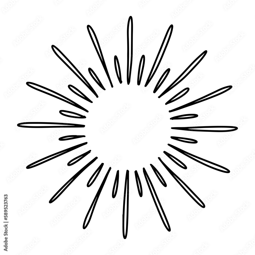 Doodle sketch style of Starburst, sunburst, Element Fireworks Black ...