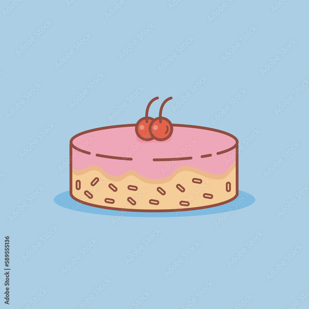 Icon tart. Melted strawberry flavored birthday cake and sweet cherry ...