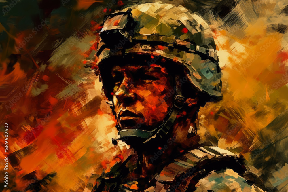 Abstract painting portrait of a soldier. Created with Generative AI, no ...