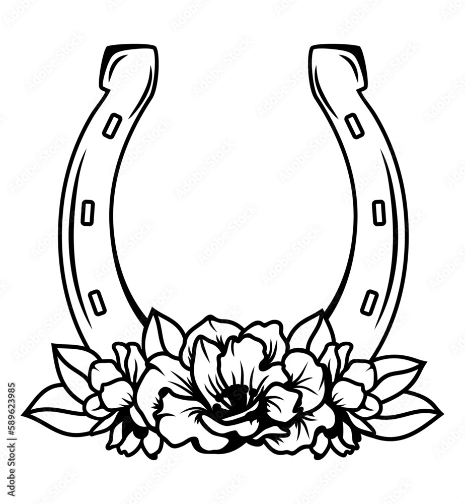 Horseshoe with flowers, vector illustration Stock Vector | Adobe Stock