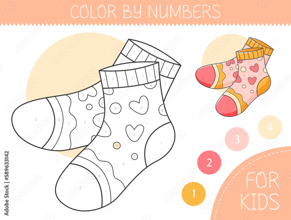 Color by numbers coloring page for kids with socks. Coloring book with ...