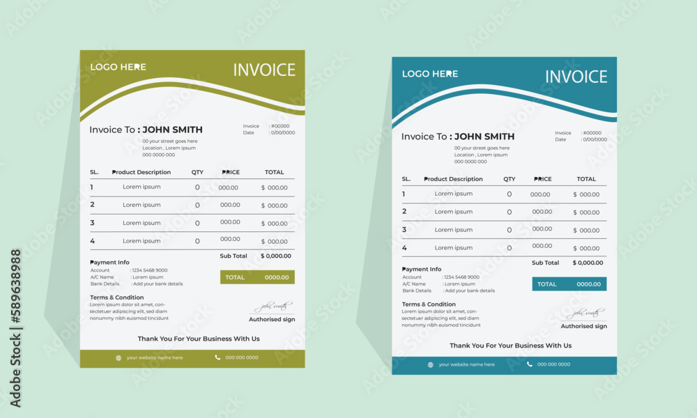 Professional and modern invoice template . 2 Invoice Layout with Blue ...