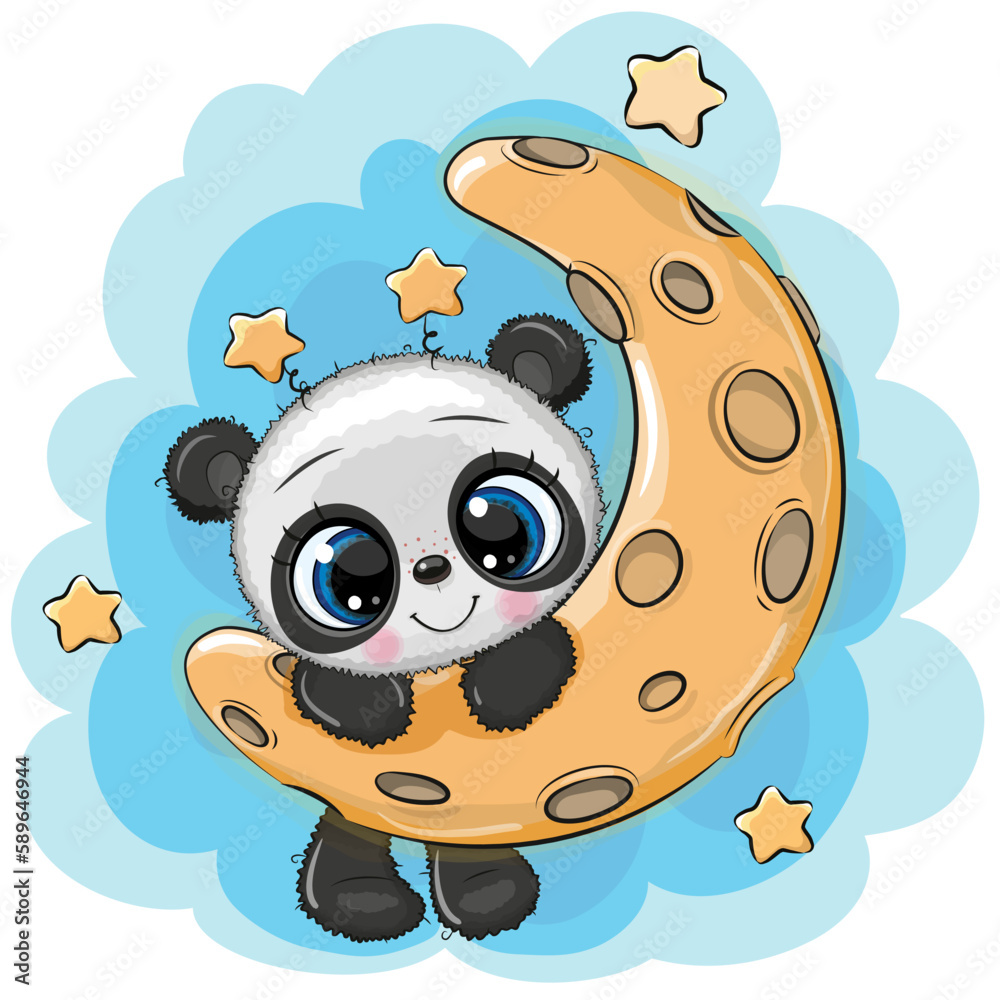 Cartoon Panda on the moon Stock Vector | Adobe Stock