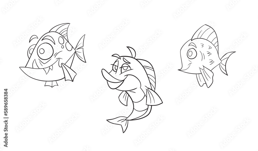 Sea animals group coloring page. Ocean fish, octopus, dolphin, shark ...