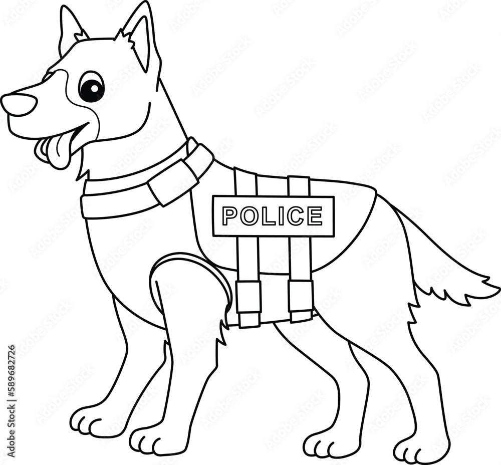 Police Dog Isolated Coloring Page for Kids Stock Vector | Adobe Stock