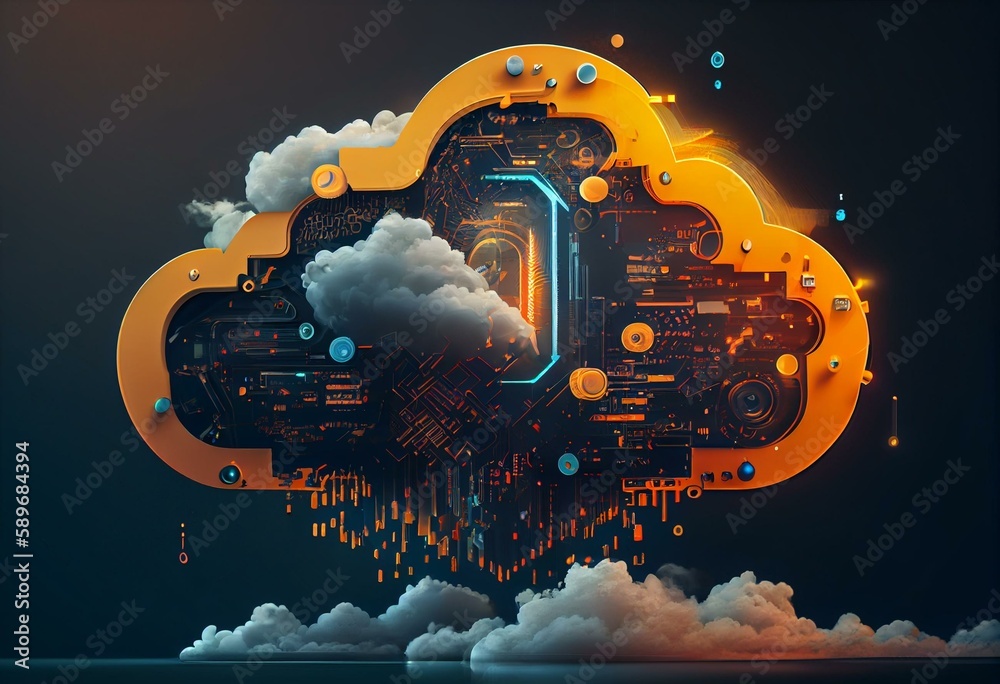 Cloud computing technology concept background, digital illustration ...