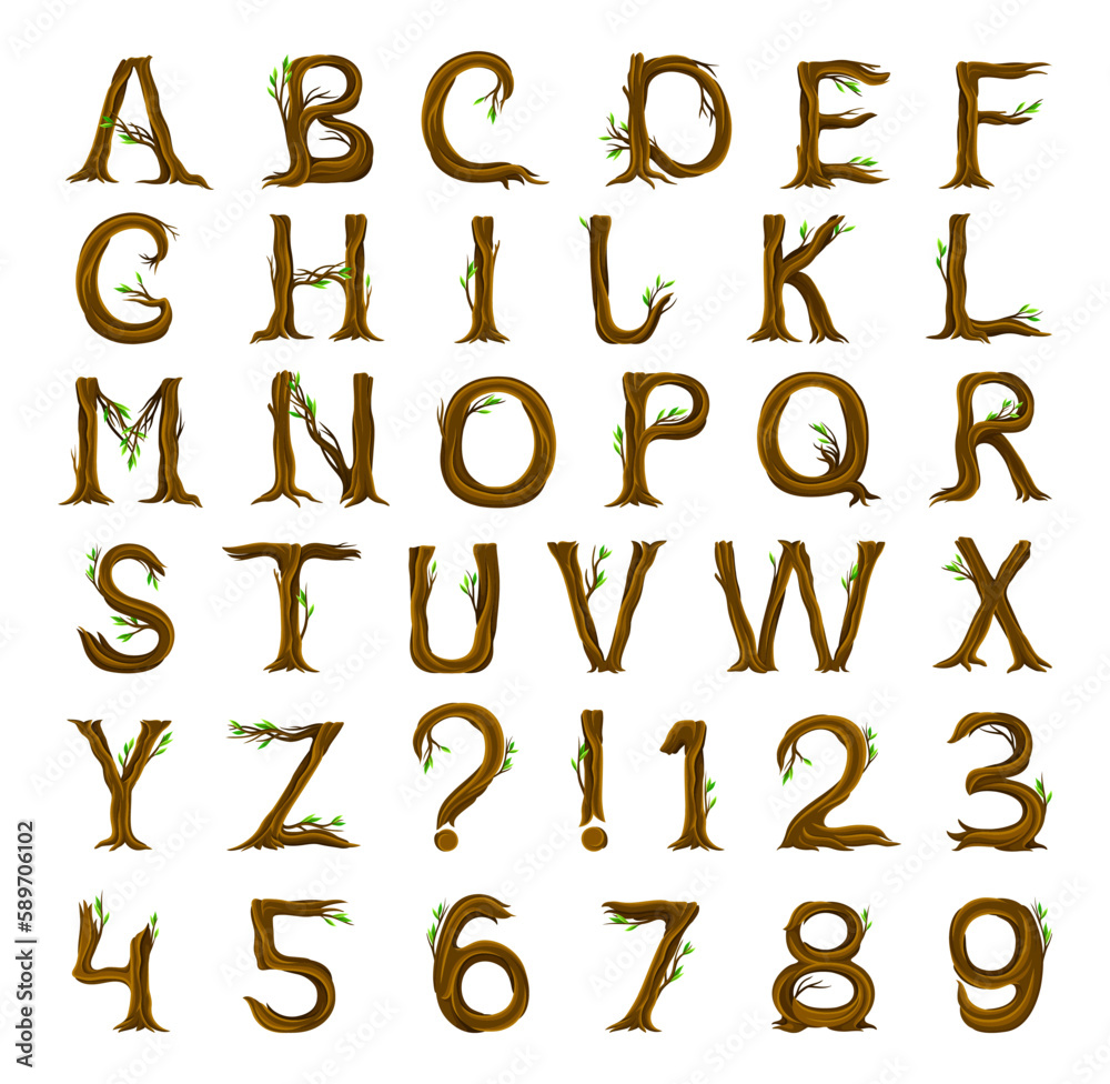 Forest Alphabet with Letters Arranged from Tree Trunks and Branches Big ...