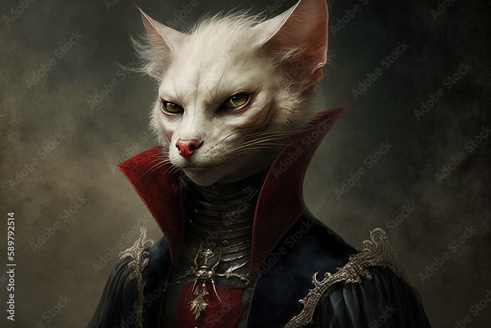 Cat as Dracula vampire bat famous historical character portrait ...