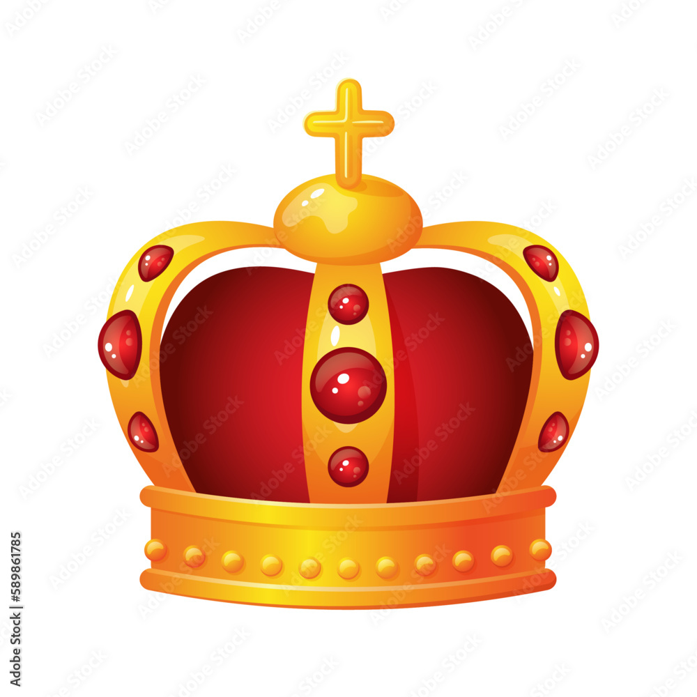 Golden 3d crown with cross and diamonds. Coronation clipart element ...